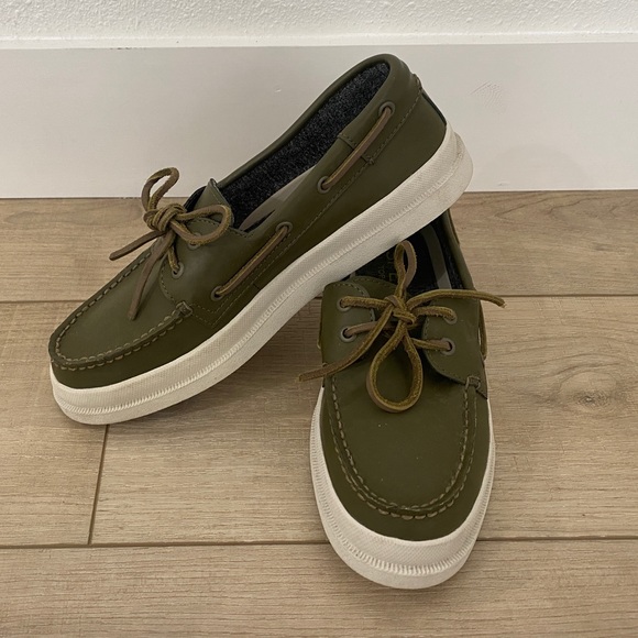 Shoes | Sperry Top Sider Leather 2 Eye Raincoat Olive Green Boat Shoes ...